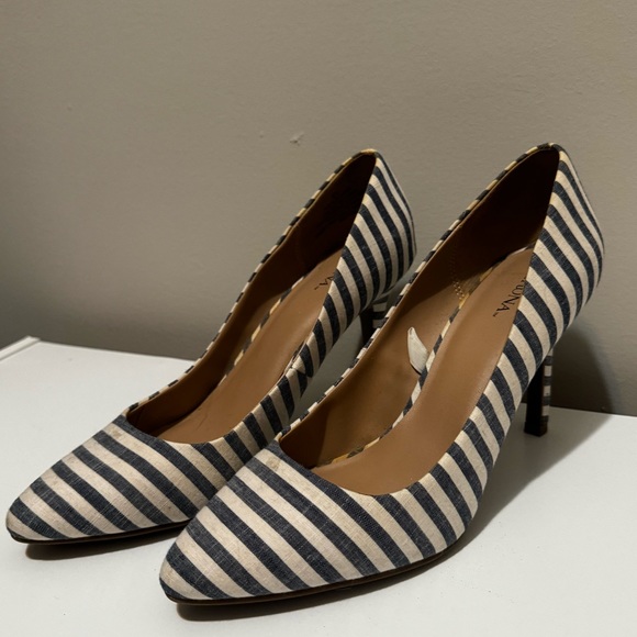 Merona | Shoes | White And Blue Linen Stripe Heels | Poshmark